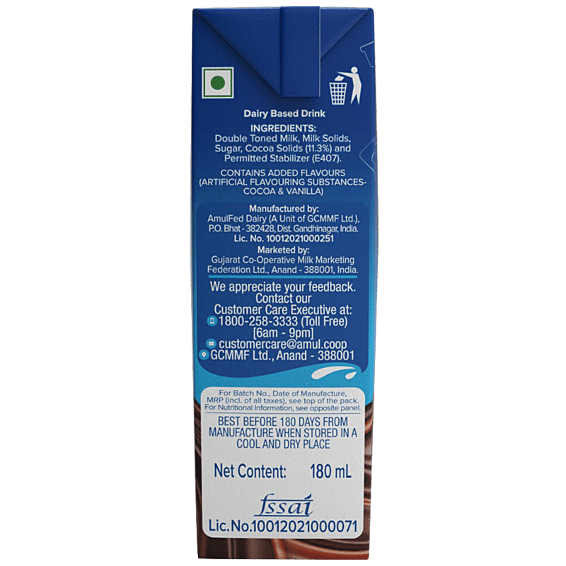 Amul Milkshake - Double Chocolate Flavour, 180 Ml Tetra Pak
