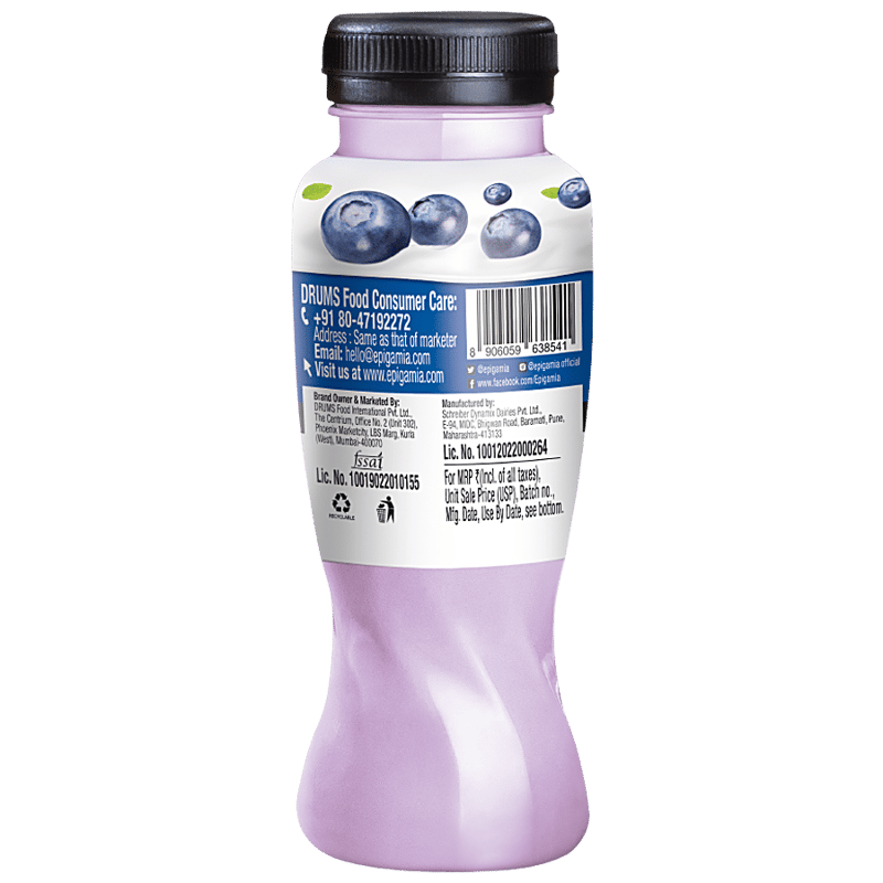 Epigamia Greek Yogurt Smoothie, Blueberry, 180 Ml Bottle