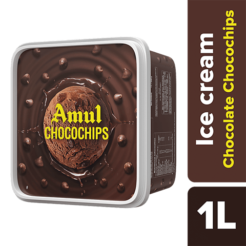 Amul Ice Cream, Choco Chips, Real Milk, 1 L Tub