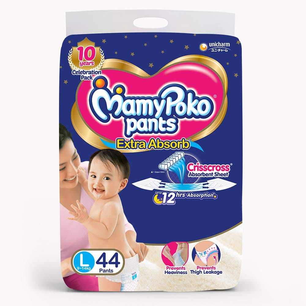 Mamypoko Pants Extra Absorb Baby Diaper, Large (44 Count)