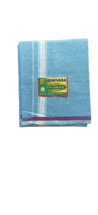 Blue Cotton Pancha with White Border - Traditional Wear for Men