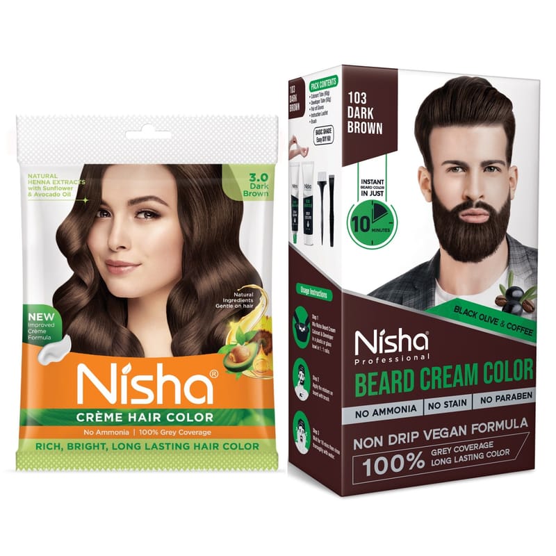 Nisha Creme Hair Colour and Beard Colour Dark Brown Combo Pack ...