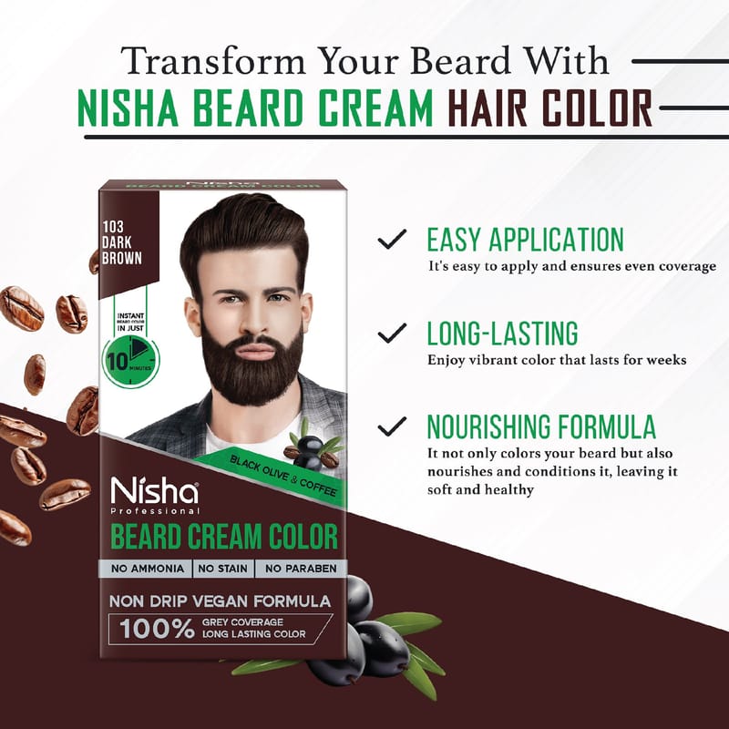 Nisha Beard Colour for Men Dark Brown 40g, Professional Beard Hair ...