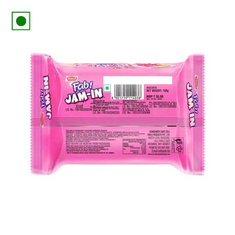 Parle Fab Jam In Strawberry Flavoured Jam Biscuits, 150 gm Pack