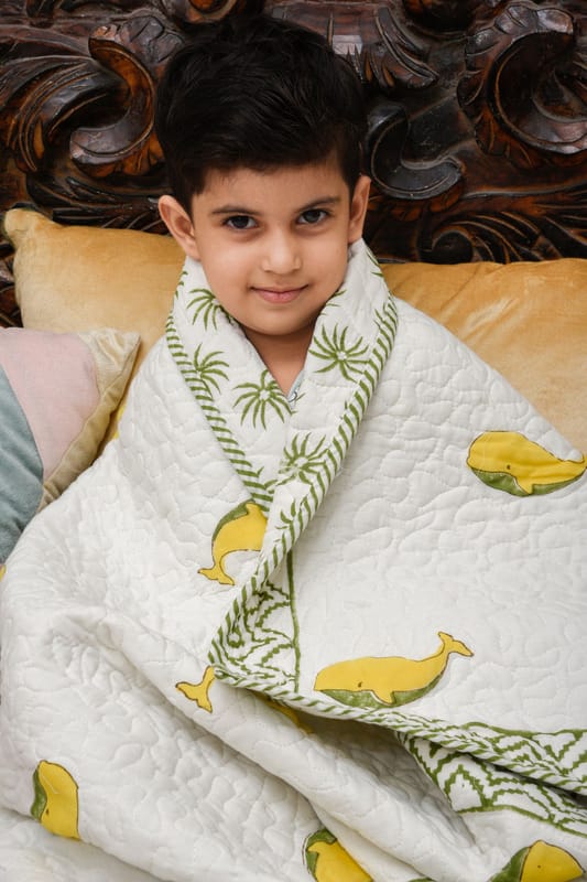 Hand Block Printed Cotton Baby Quilted blanket (light Rajai) – Quilted, 60x40 inches (100x150 cm ...