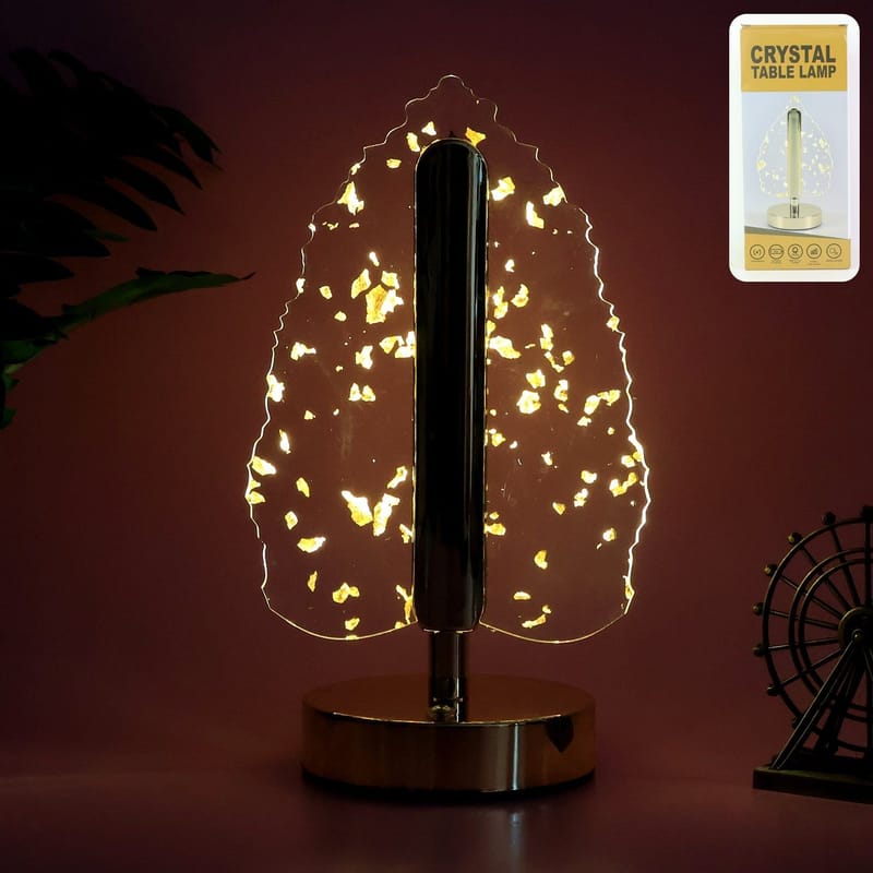 Premium Golden Crystal Leaf-Shaped LED Table Lamp (1 Pc)_assorted colour