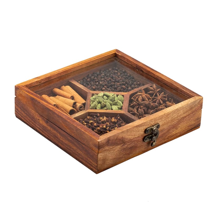 Kerala Spices Gift Box -India Lane Sheesham Wooden Table Top Masala ...
