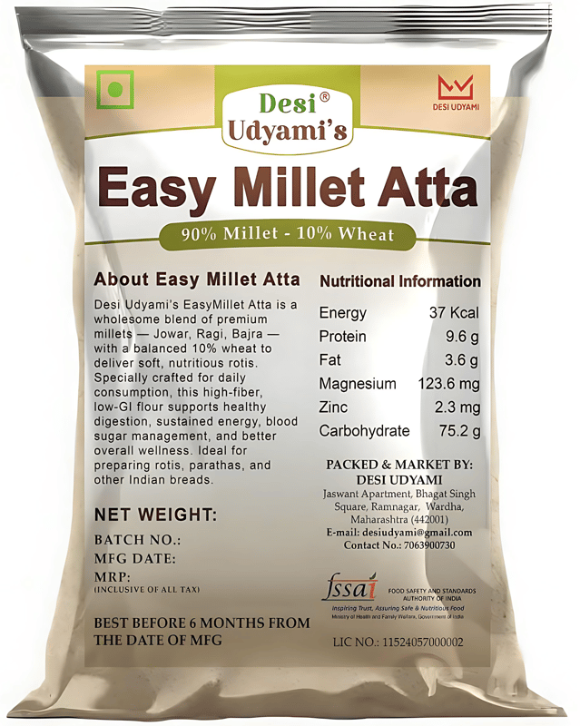 Desi Udyami EasyMillet Atta with 10% Wheat, Millet Atta for Diabetes ...