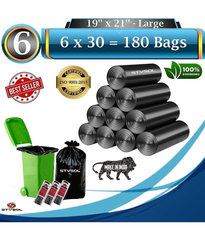 180 Bags (6 Rolls) Premium Biodegradable Garbage Bags 19 X 21 Inches ...