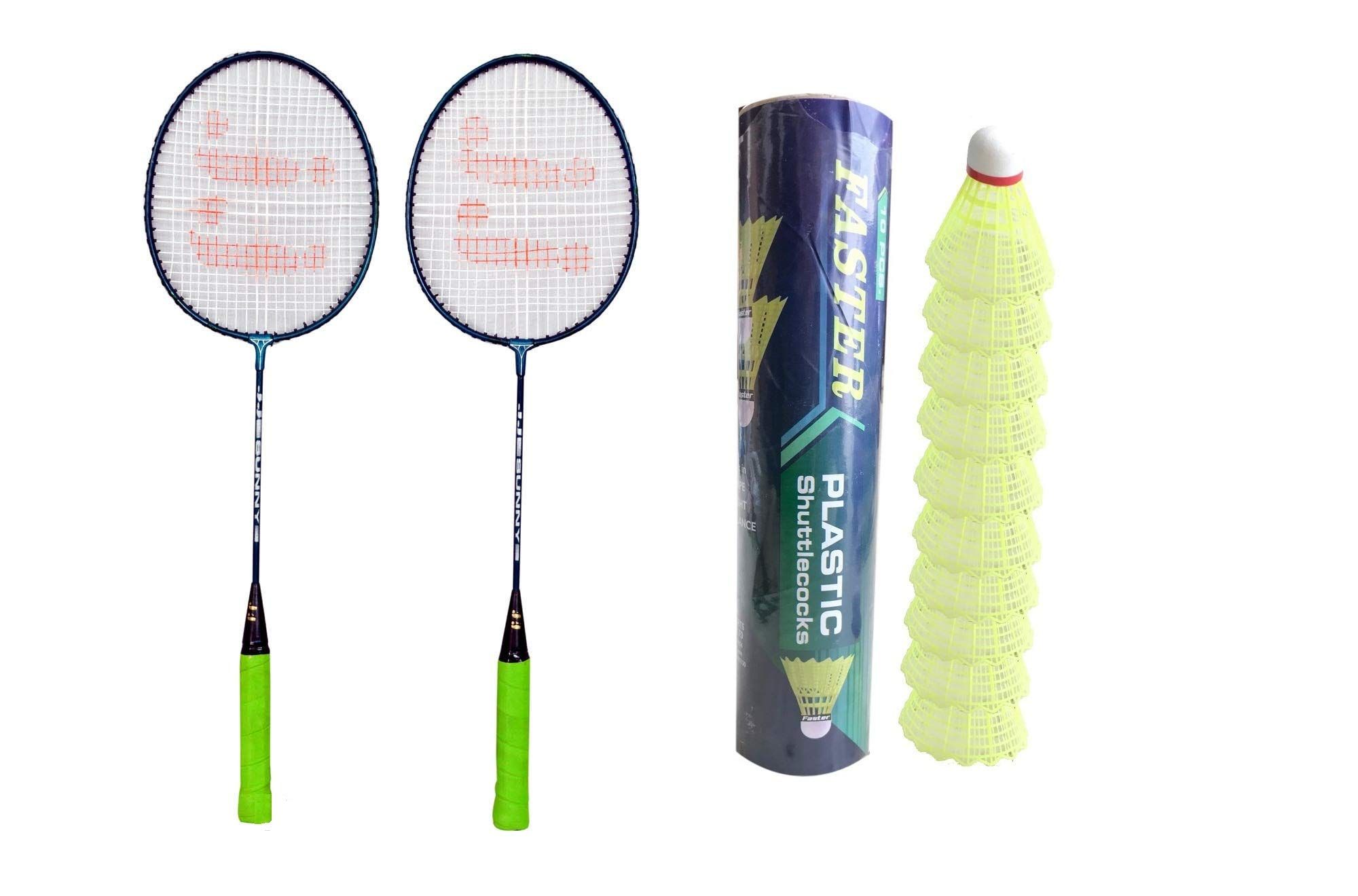 JJ Jonex Polypropylene Faster Sunny Badminton 2 Rackets and 10 Shuttles ...