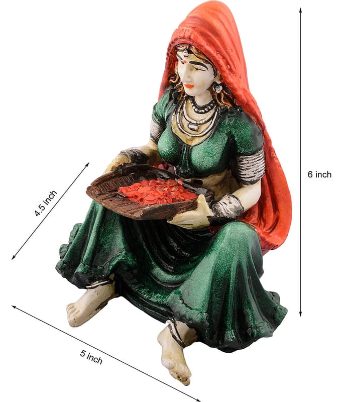 eCraftIndia Green & Orange Handcrafted Rajasthani Lady-Shaped Showpiece