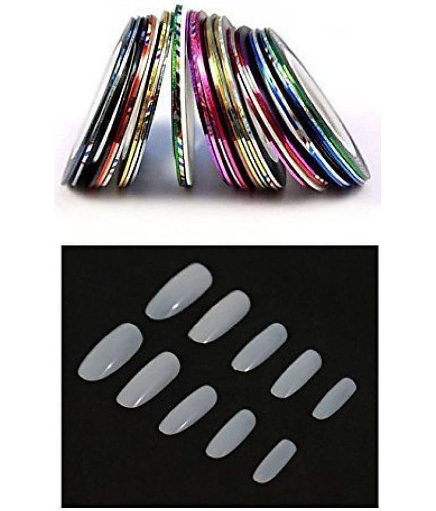 FOK 100Pc Reusable White Fake Nails 10Pc Nailart Tape Decoration ...