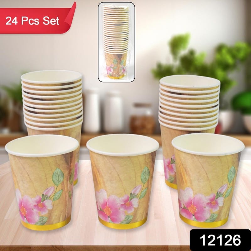 Disposable Paper Cups, Disposable Tea, Coffee Cups (24 Pcs Set / Mix ...