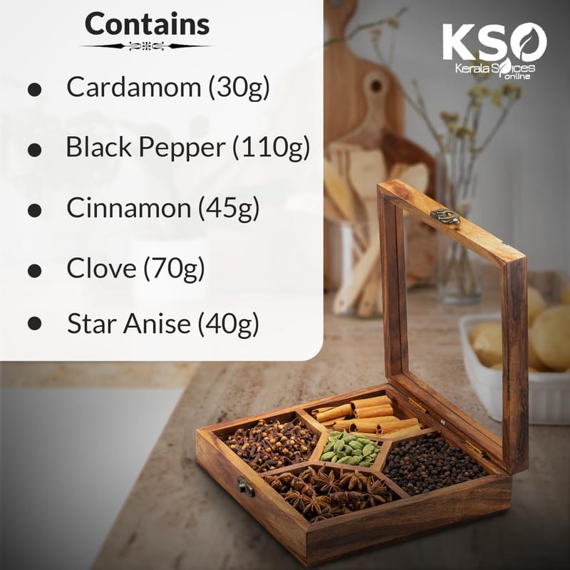 Kerala Spices Gift Box -India Lane Sheesham Wooden Table Top Masala ...